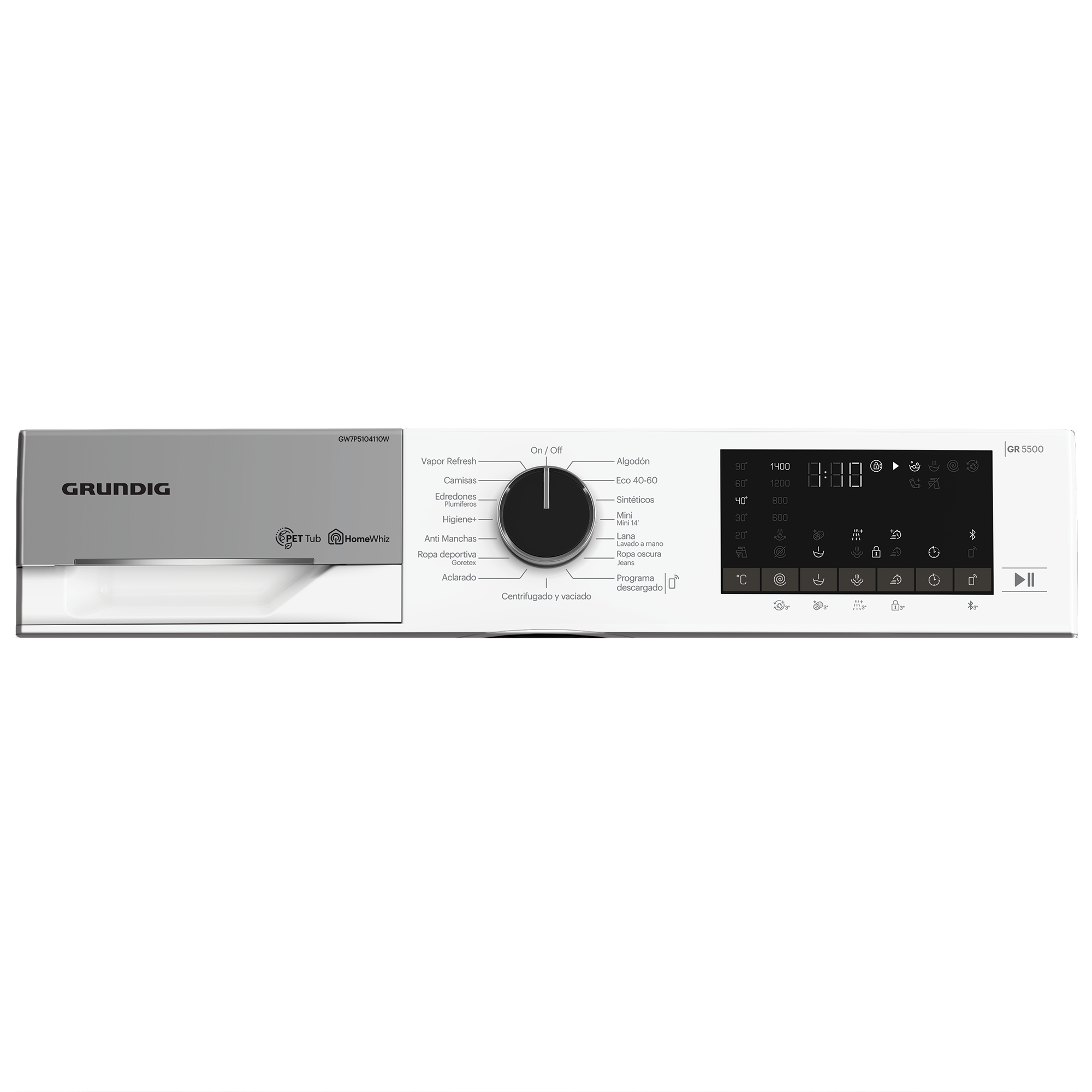 GW7P5104110W | Lavadora 10kg y 1400rpm, Vapor Refresh y Homewhiz | Grundig